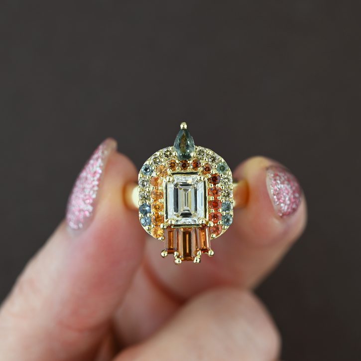 Colorful Diamond Geometric Statement Ring: Cosmic Queen | Love Lore Jewels