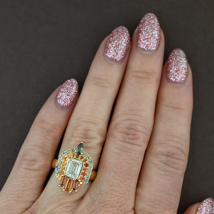 Colorful Diamond Geometric Statement Ring: Cosmic Queen | Love Lore Jewels