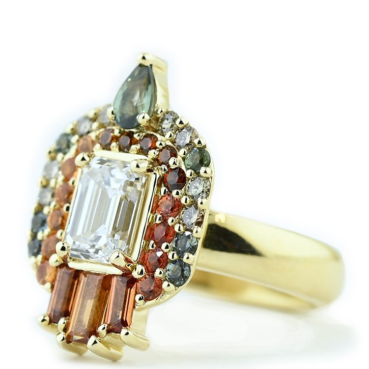Colorful Diamond Geometric Statement Ring: Cosmic Queen | Love Lore Jewels